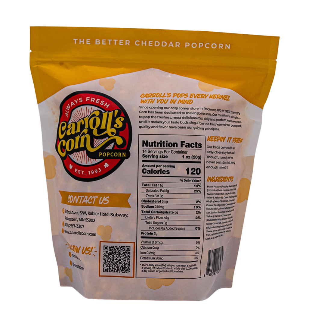 Gourmet Cheddar Popcorn – Carroll's Corn Co.